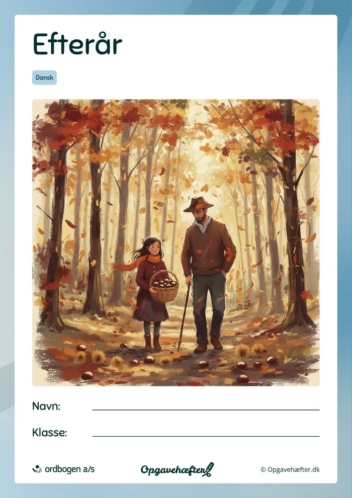 Far og datter, der går i skoven og samler kastanjer